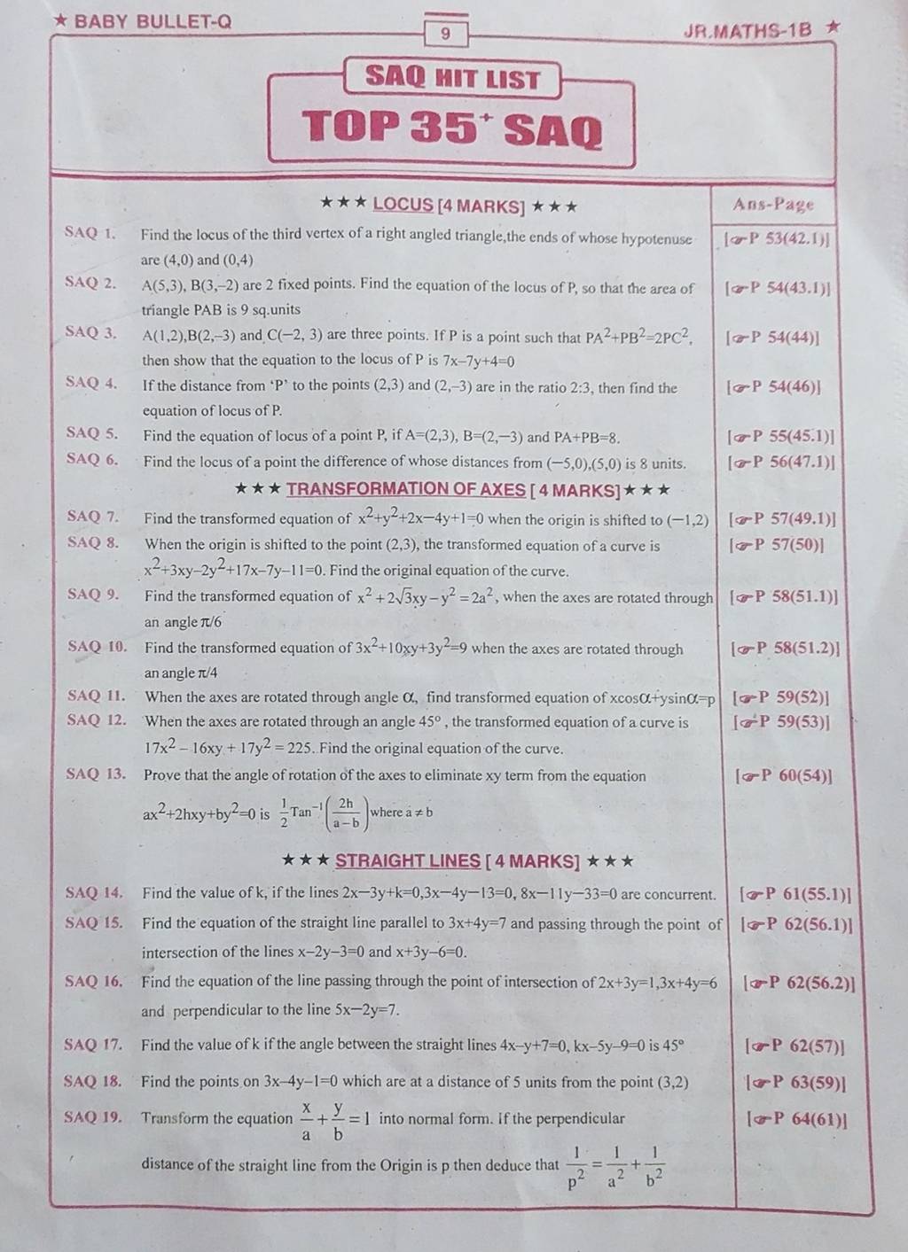 ⋆ BABY BULLET-Q 9 JP.MATHS-1B \[ \star \star \star \text { LOCUS [4 MARKS..