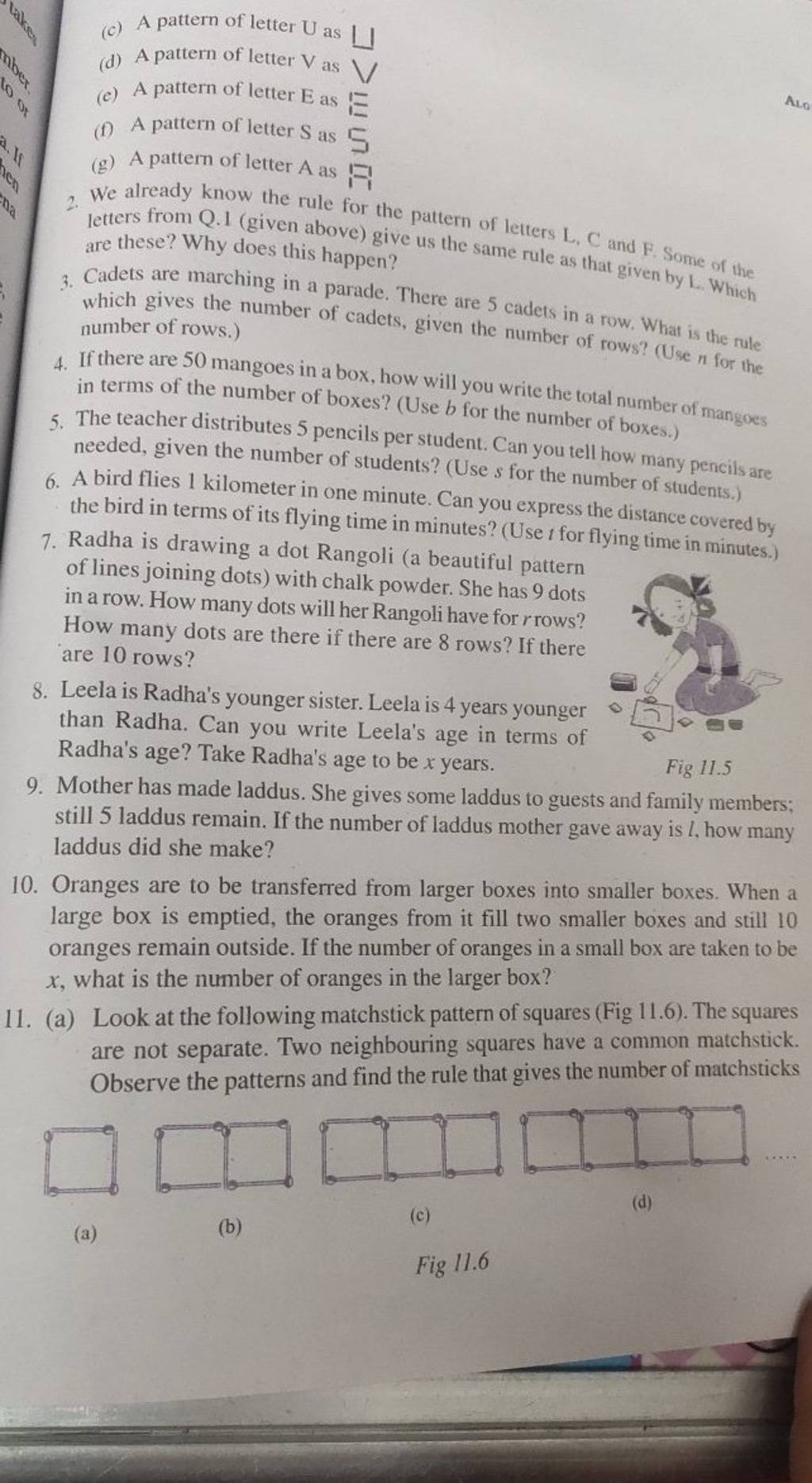 (c) A pattern of letter U as (d) A pattern of letter V as V (e) A patte..