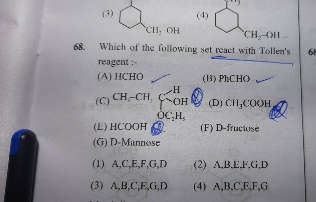 Which of the following set react with Tollen's reagent :- (A) HCHO (B) Ph..