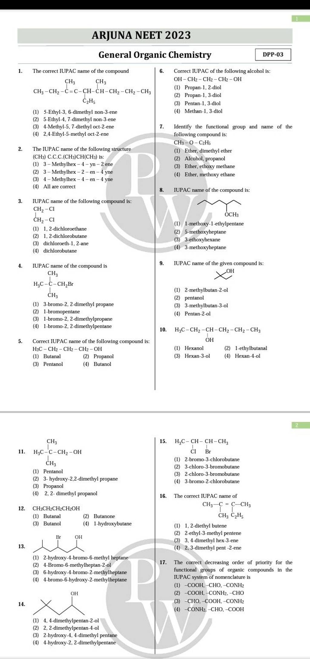 Arjuna Neet 2023 General Organic Chemistry Dpp 03 1 The Correct Iupac Na