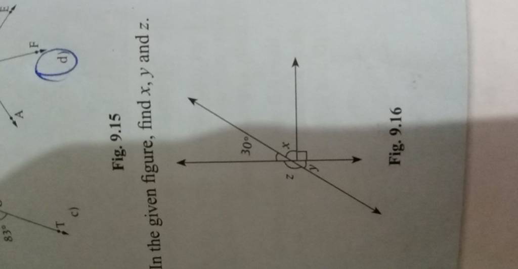c) Fig. 9.15 In the given figure, find x,y and z. Fig. 9.16 | Filo c) Fig. 9.15 In the given figure, find x,y and z. Fig. 9.16 | Filo