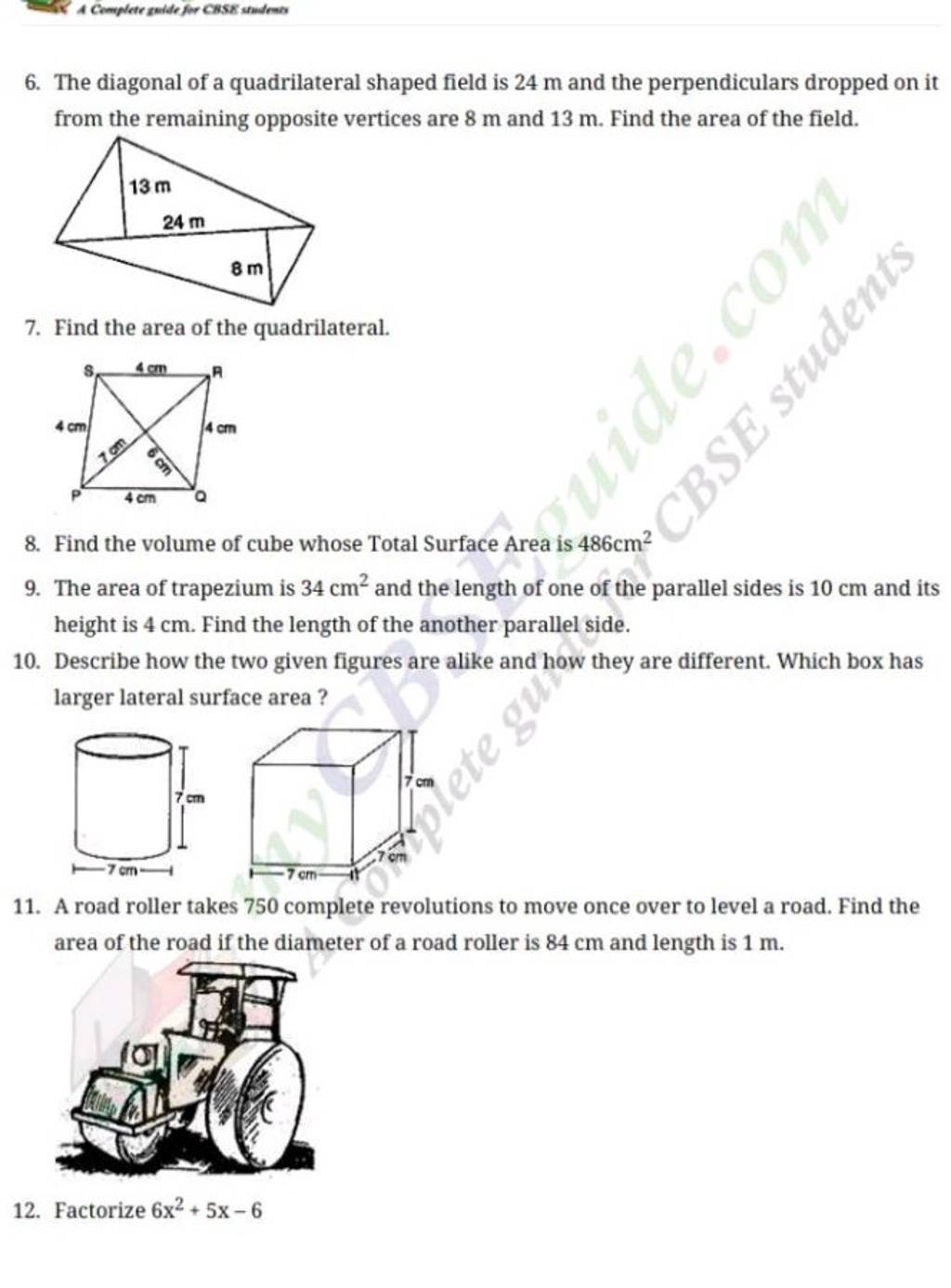 6. The diagonal of a quadrilateral shaped field is 24 m and the perpendic..