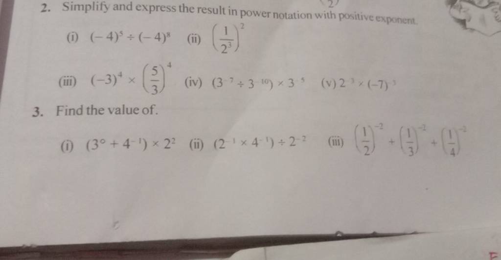 2. Simplify and express the result in power notation with positive expone..