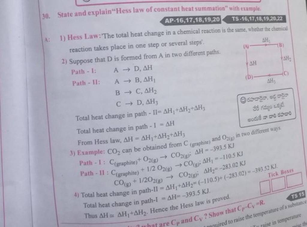 30. State and explain"Hess law of constant heat summation" with example.