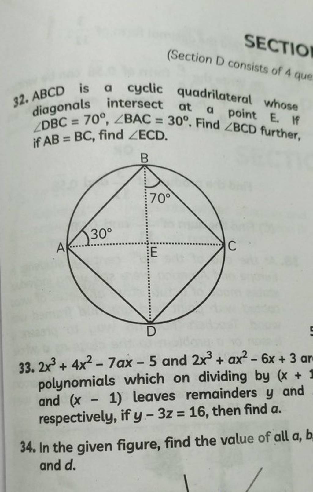 32. ABCD is a cyclic quadrilateral whose diagonals intersect at a point E..