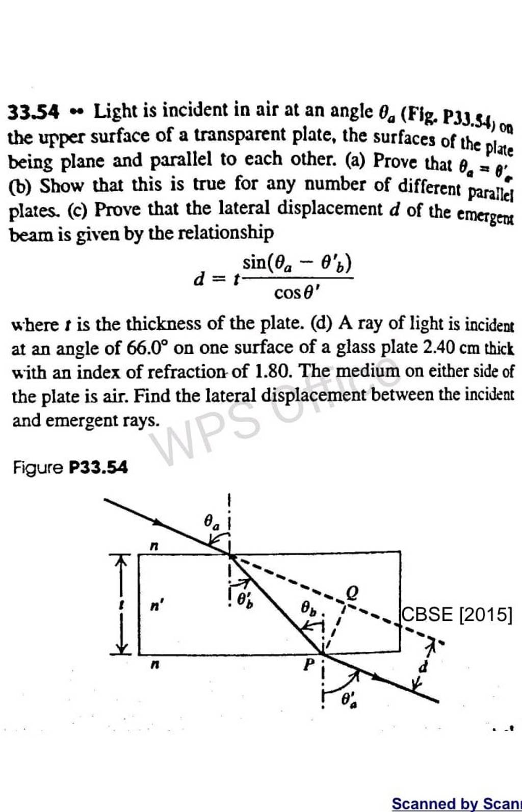 33.54 Light is incident in air at an angle θa (Fig. P33.54) on the upper..