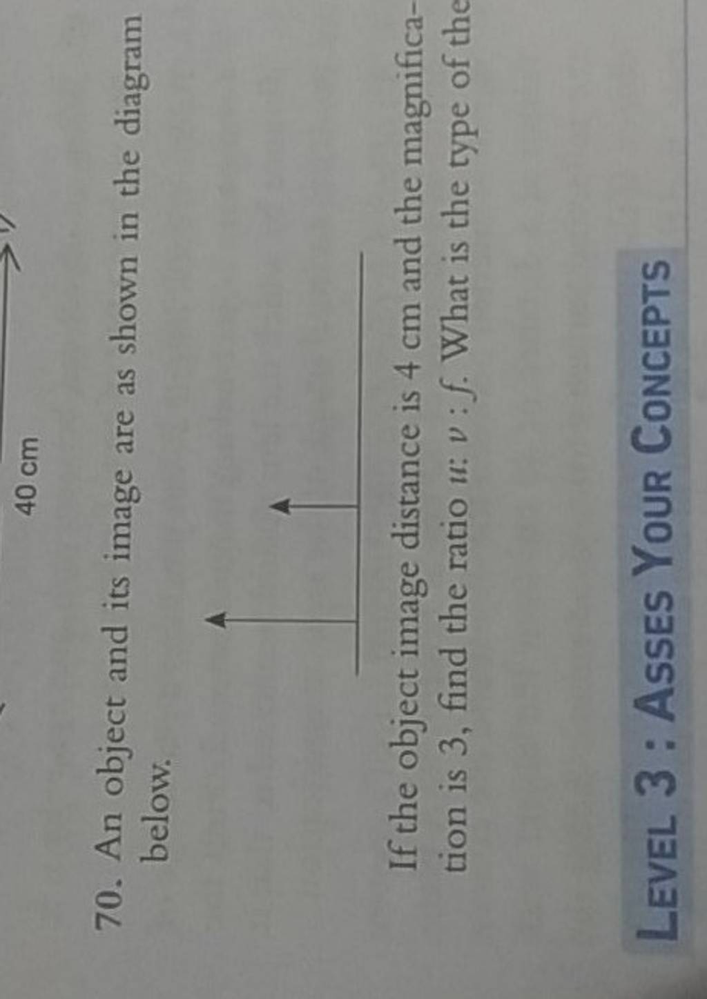 70. An object and its image are as shown in the diagram below. If the obj..