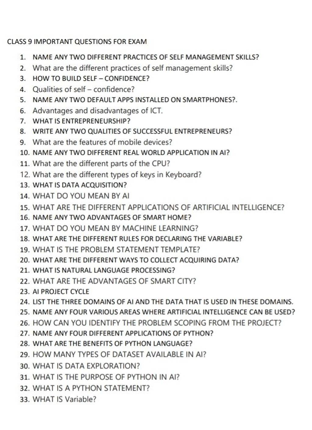 CLASS 9 IMPORTANT QUESTIONS FOR EXAM | Filo