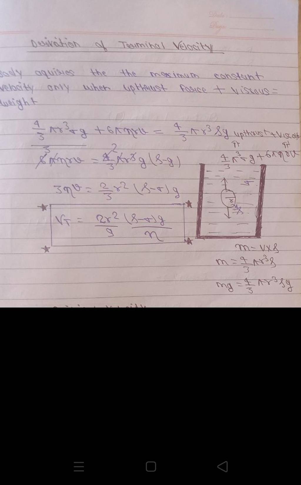 Derivation of Terminal Velocity 3ody aquises the the masimum constant vel..