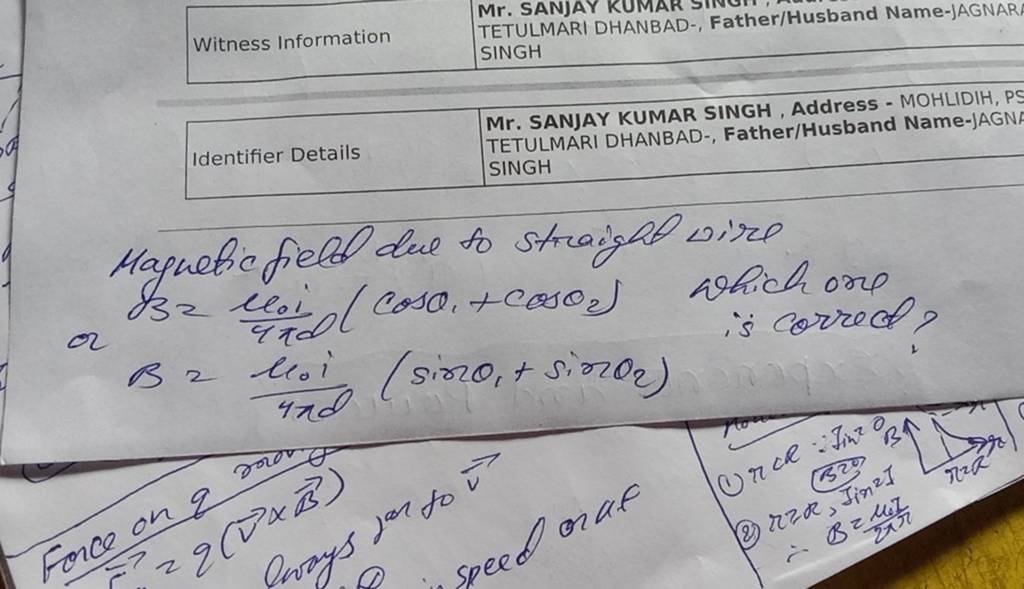 Witness Information TETULMARI DHANBAD-, Father/Husband Name-JAGNAR/ Ident..