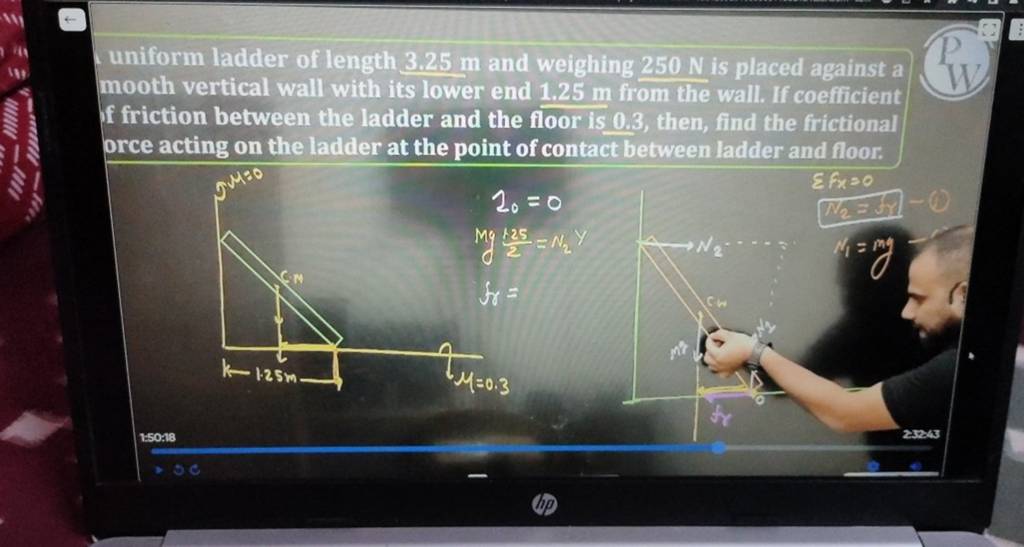 uniform ladder of length 3.25 m and weighing 250 N is placed against a mo.. uniform ladder of length 3.25 m and weighing 250 N is placed against a mo..