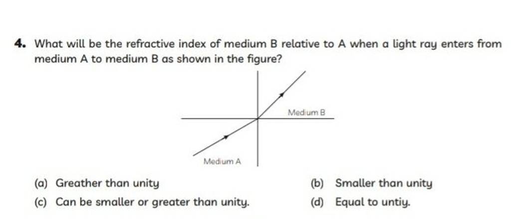 What will be the refractive index of medium B relative to A when a light