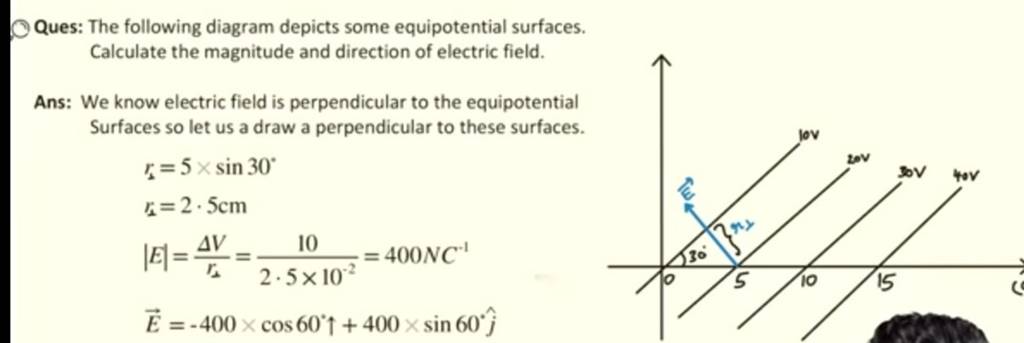 Ques: The following diagram depicts some equipotential surfaces. Calculat.. Ques: The following diagram depicts some equipotential surfaces. Calculat..