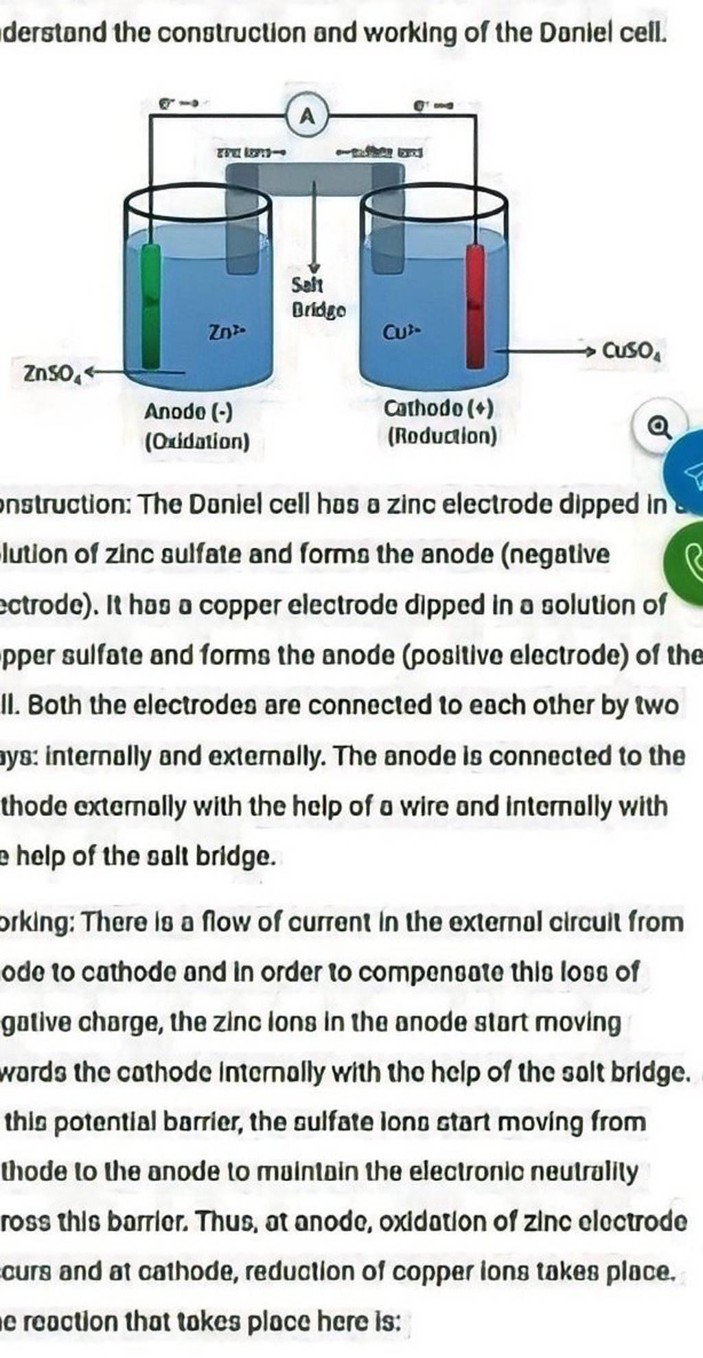 derstand the construction and working of the Daniel cell. Instruction: Th..