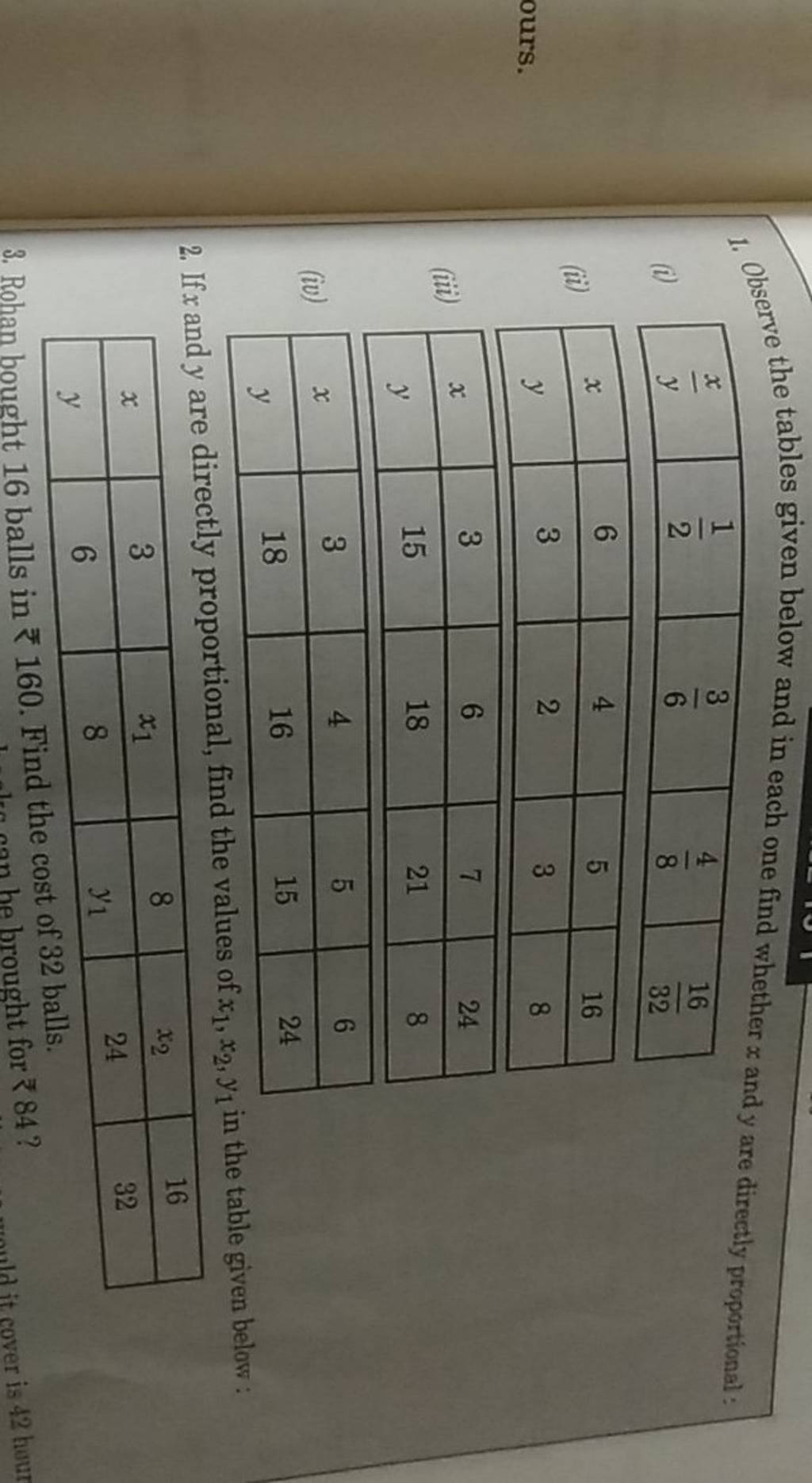 1. Observe the tables given below and in each one find whether x and y ar..