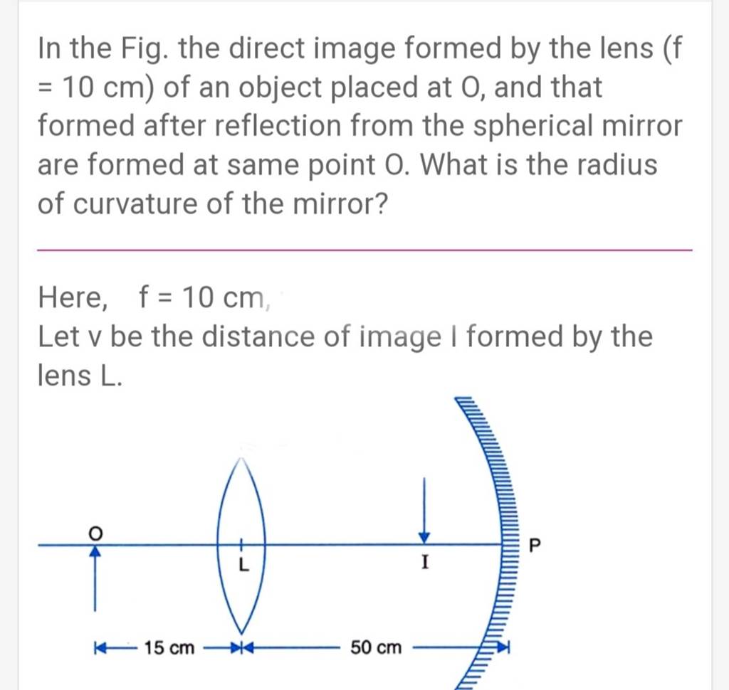In the Fig. the direct image formed by the lens ( f =10 cm ) of an object..