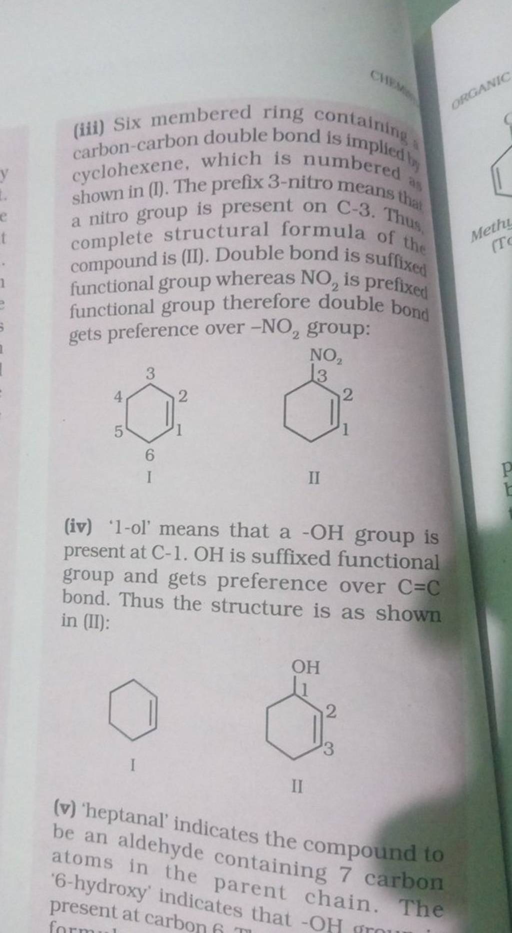 (iii) Six membered ring containing carbon-carbon double bond is implied b..