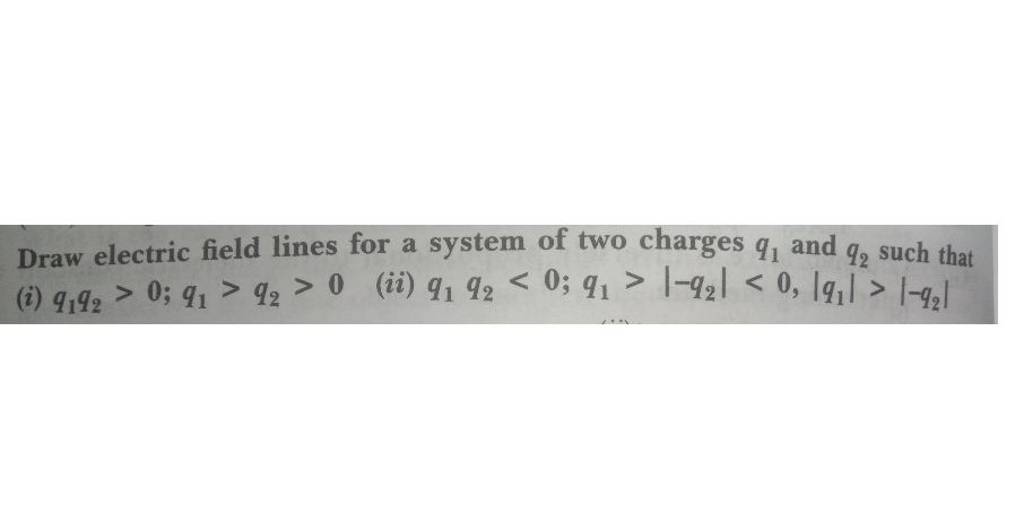 Draw electric field lines for a system of two charges q1 and q2 such th..