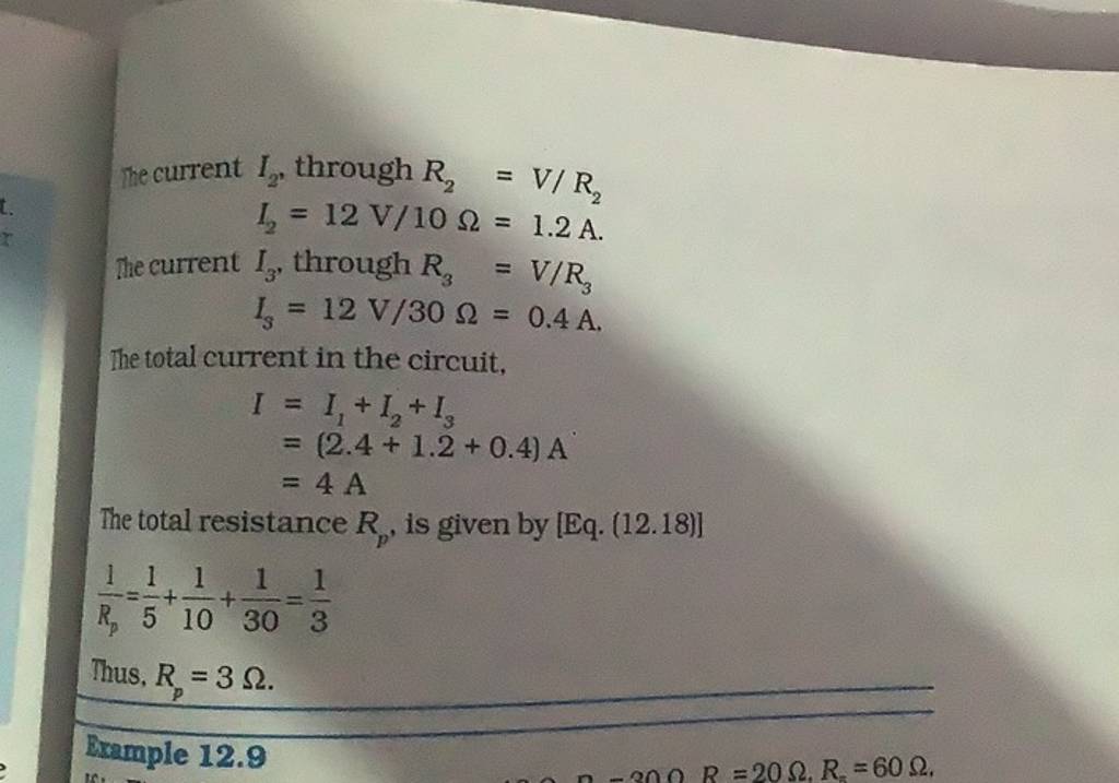 The current I2 , through R2 =V/R2 I2 =12 V/10Ω=1.2 A the current I3 , th..