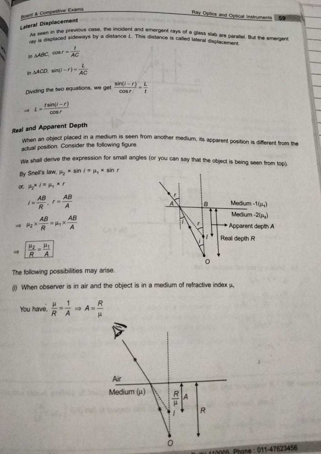 Baard \& Competitive Exams Lateral Displacement Ray Optics and Optical In..