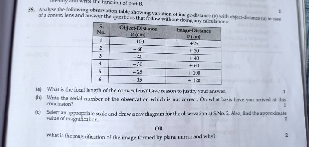 39. Analyse the following observation table showing variation of image-di.. 39. Analyse the following observation table showing variation of image-di..