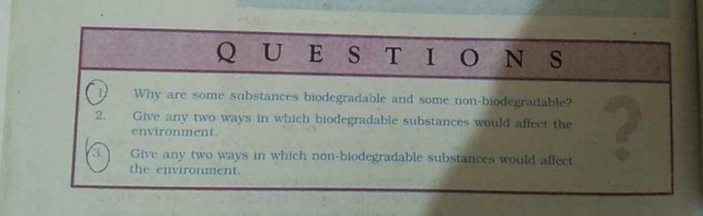 QUESTIONS (1. Why are some sabstances biodegradable and some non-biodegra..