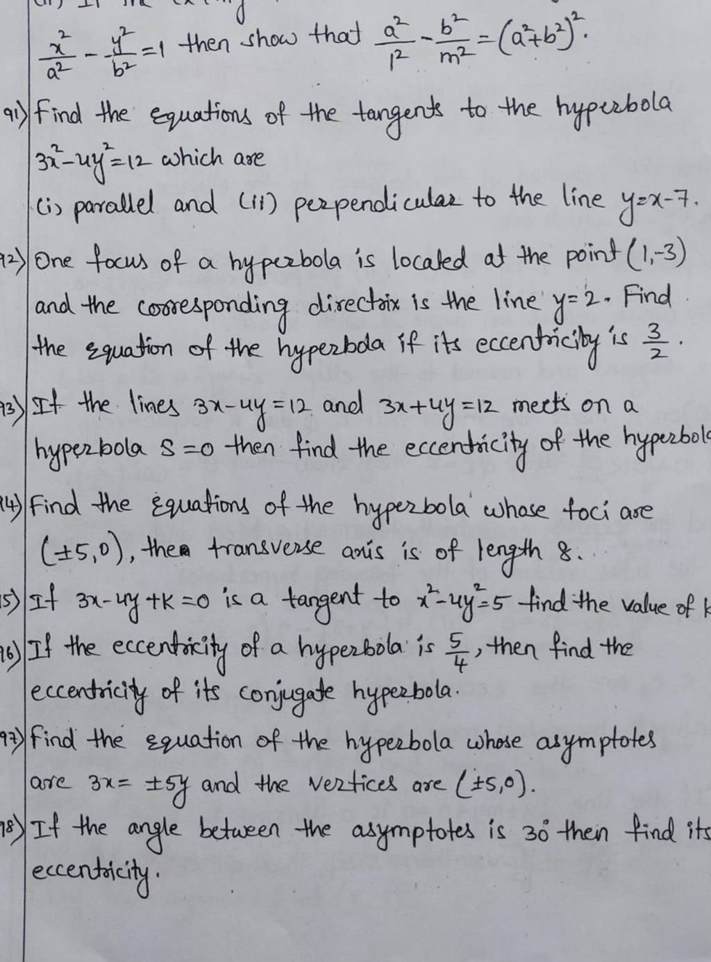 a2x2 −b2y2 =1 then show that 12a2 −m2b2 =(a2+b2)2. a1) Find the equations..