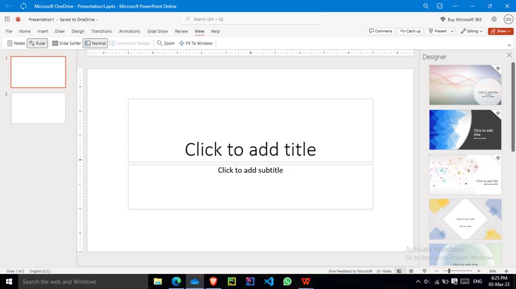 Microsoft OneDrive - Presentation1,pptx - Microseft PowerPoint Online ii:..