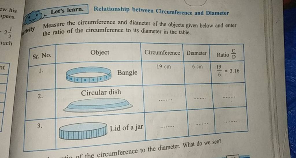 2. Let's learn. Relationship between Circumference and Diameter s. ss rit..