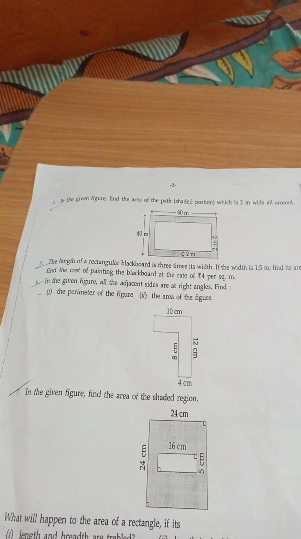 4. In the given figure, find the area of the path (shaded portion) which