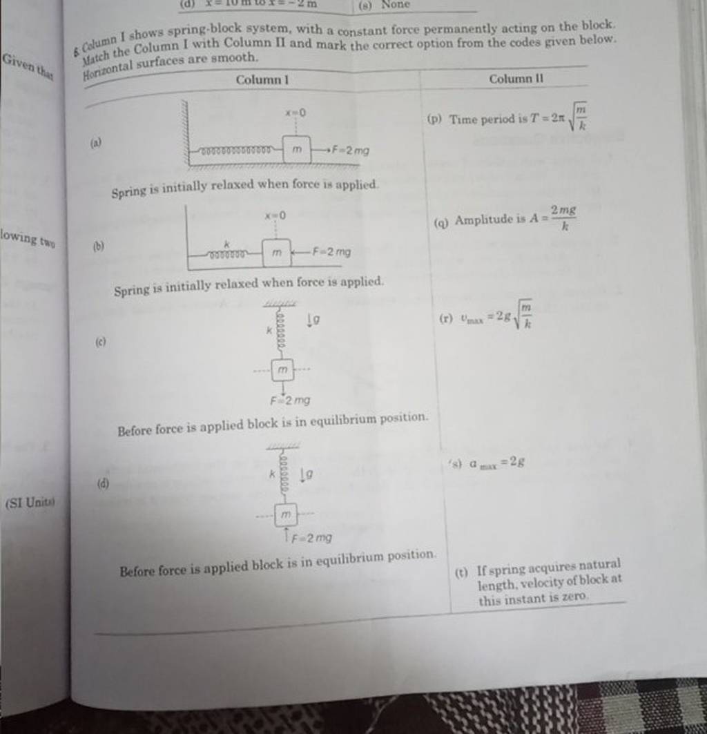 6. column I shows spring-block system, with a constant force permanently
