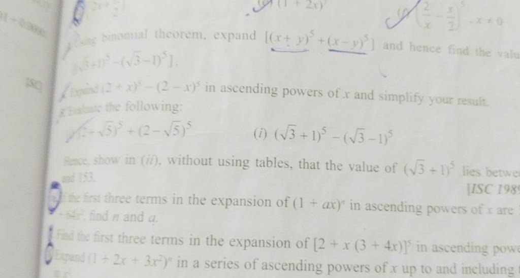 ( expinid (2+x)5−(2−x)5 in ascending powers of x and simplify your result..