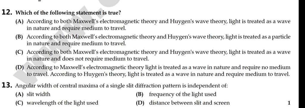 Angular Width Of Central Maxima Of A Single Slit Diffraction Pattern Is I 