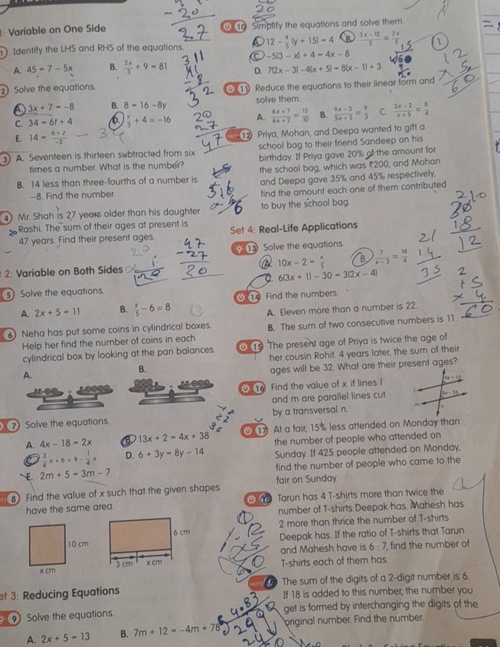 : Variable on One Side Identify the LHS and RHS of the equations. A. 45-7..