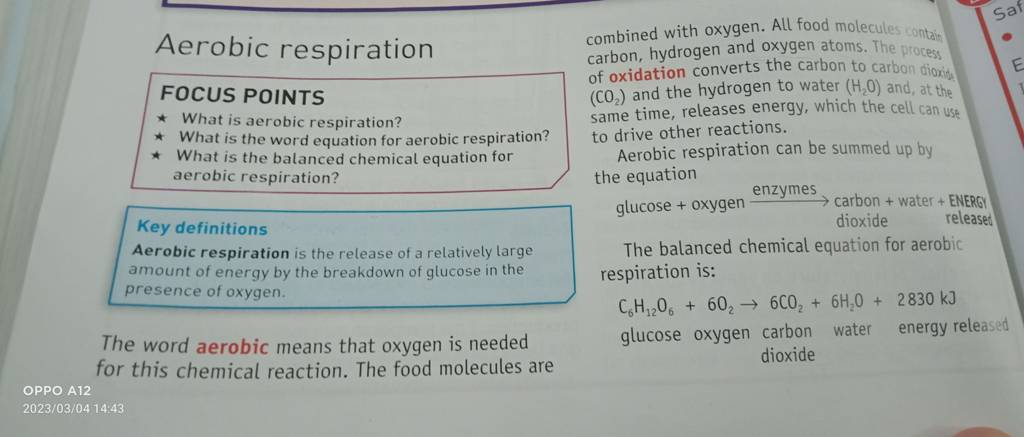 Aerobic respiration combined with oxygen. All food molecules contain carb..