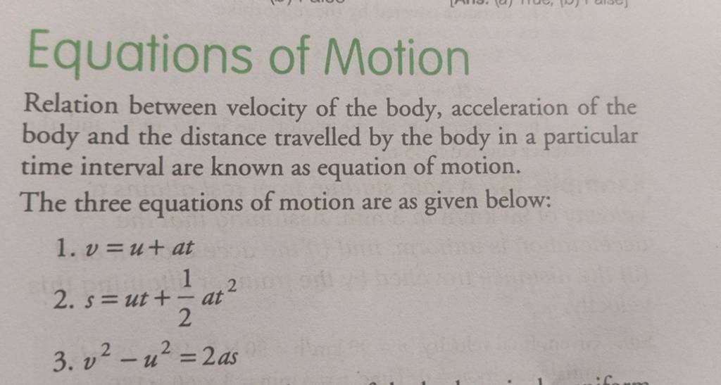 Equations of Motion Relation between velocity of the body, acceleration o..