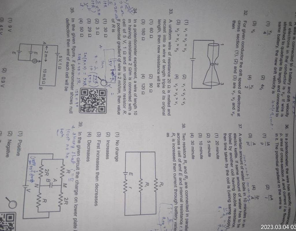 For Given Conductor The Drift Speed Of Electrons At Cross Section 1 2