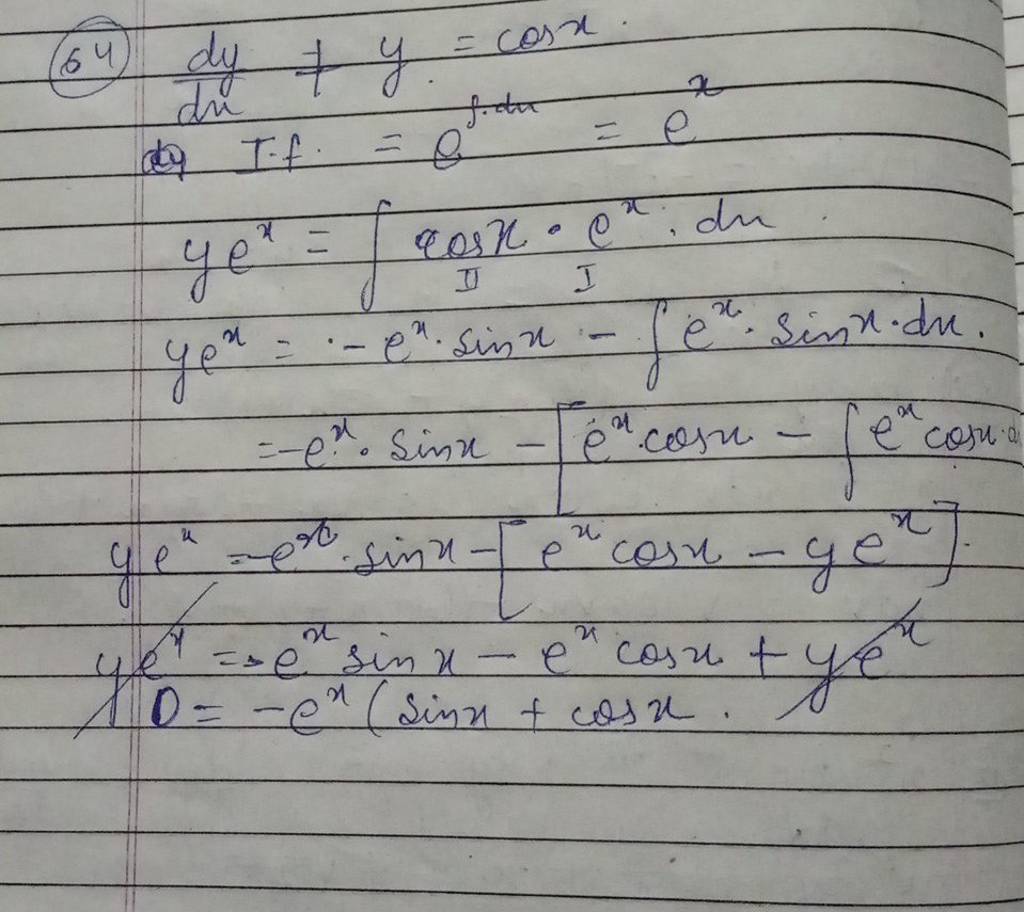 (64) dxdy +y=cosx. dy \[ \begin{array}{c} y e^{x}=\int \frac{\cos x \cdot..