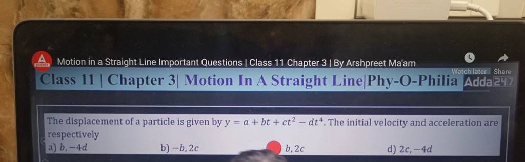 A. Motion in a Straight Line Important Questions | Class 11 Chapter 3 | B..