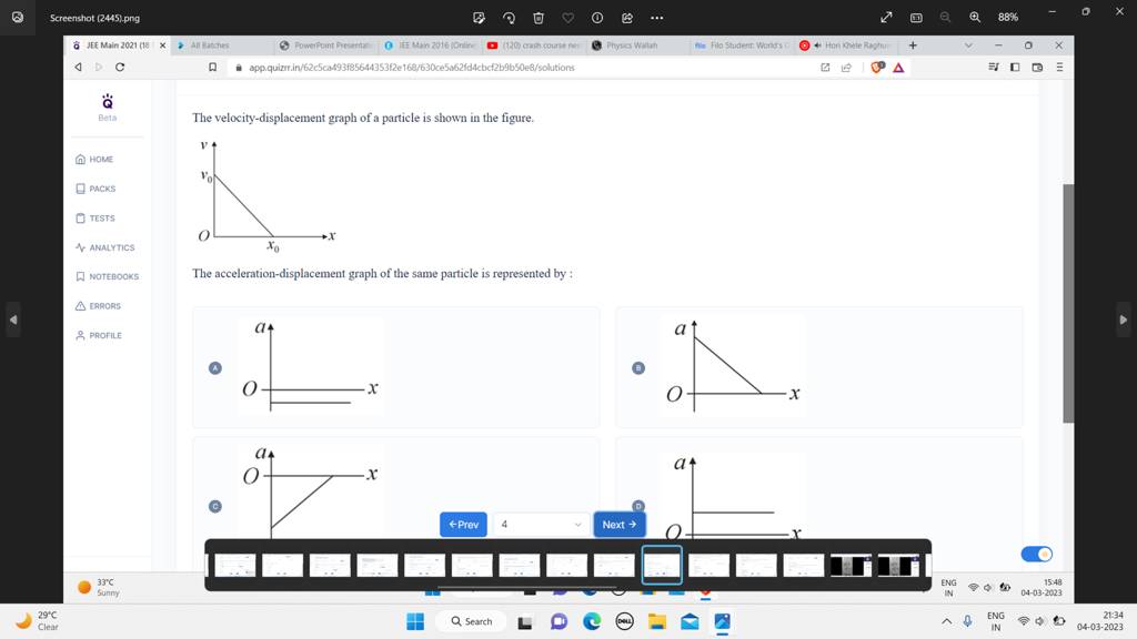 The Velocity Displacement Graph Of A Particle Is Shown In The Figure 4