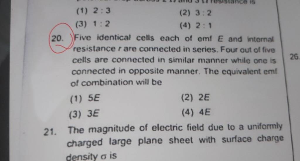 Five identical cells each of emf E and internal resistance r are connecte..