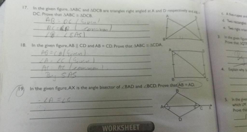 17. In the given figure, ABC and DCB are triangles right angled at A an..