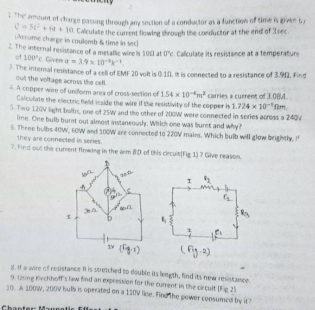 : The amount of charge passing through any section of a conductor as a fu..