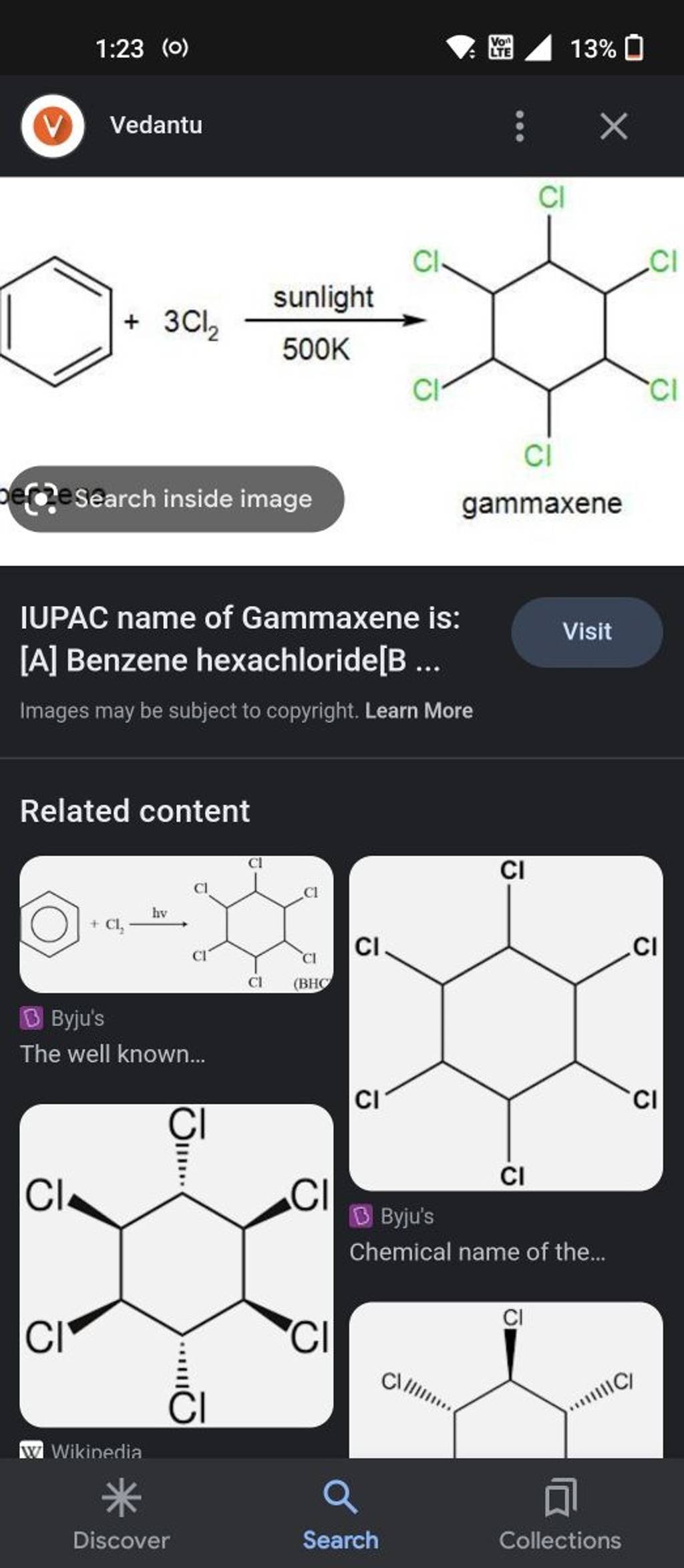 Search inside image gammaxene IUPAC name of Gammaxene is: [A] Benzene hex..