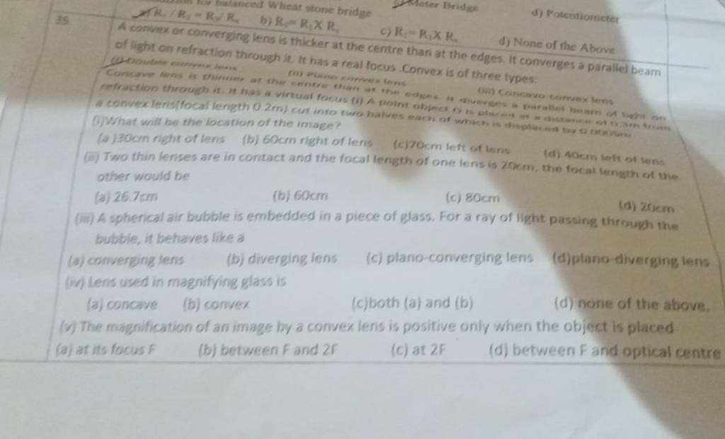 A spherical air bubble is embedded in a piece of glass. For a ray of lig..