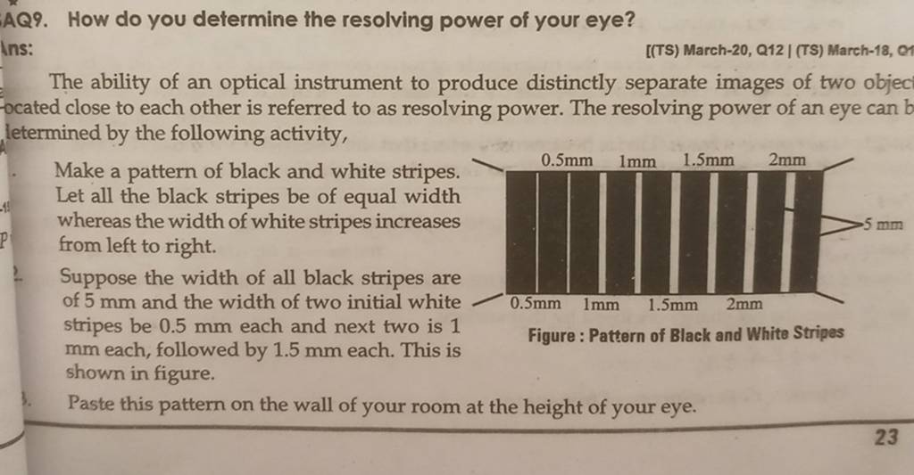 AQ9. How do you determine the resolving power of your eye? Ins: [(TS) Mar..