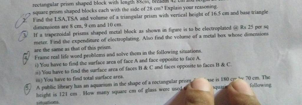 2. Find the LSA,TSA and volume of a triangular prism with vertical height..