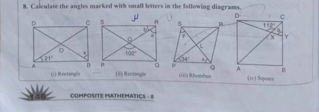 8. Calculate the angles marked with small letters in the following diagra..