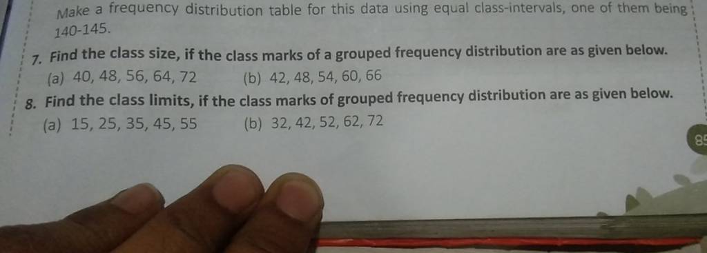 Make a frequency distribution table for this data using equal class-inter..