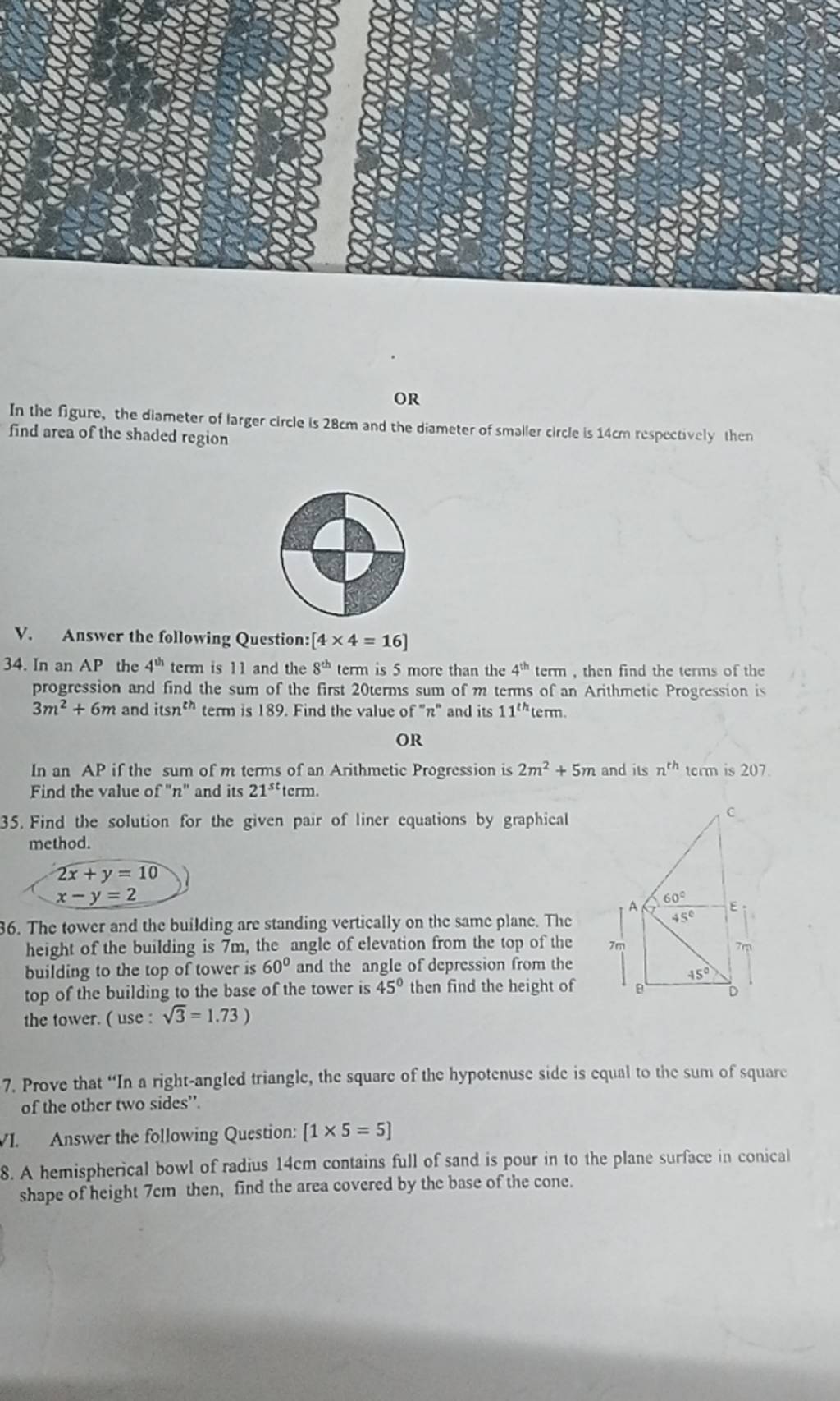 In the figure, the diameter of larger circle is 28 cm and the diameter of..